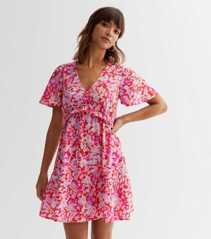 Pink Abstract Frill Mini Dress | New Look