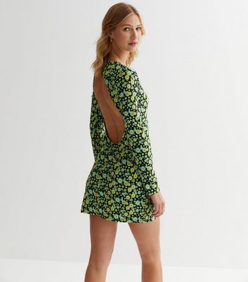 Influence Green Ditsy Floral Jersey Open Back Mini Dress | New Look