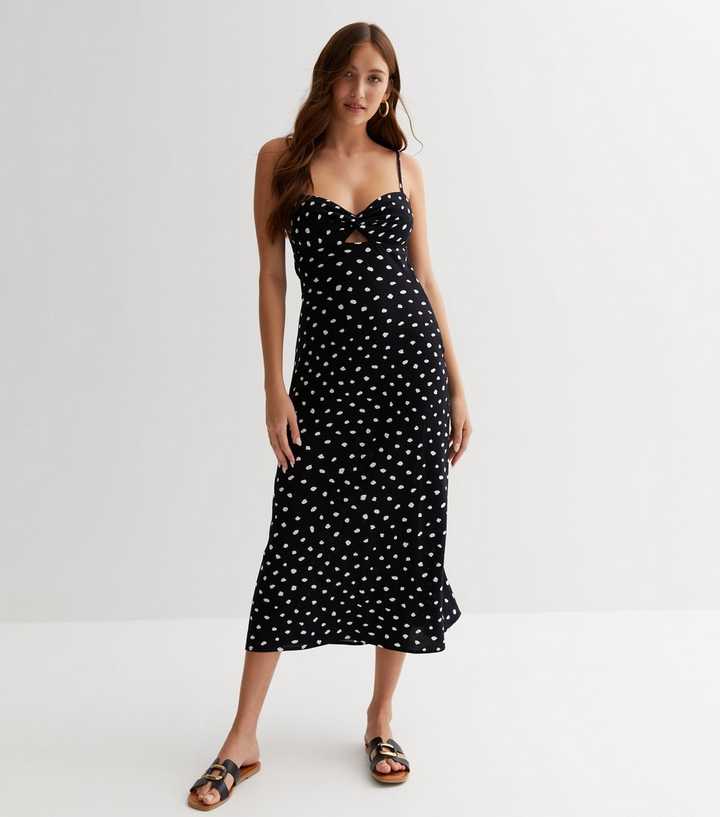 Black Spot Cut Out Strappy Midi Dress | New Look