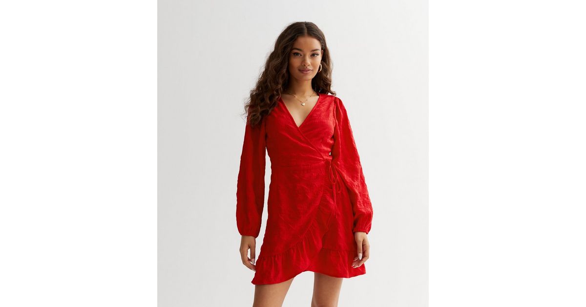 Petite Red Textured Wrap Mini Dress | New Look