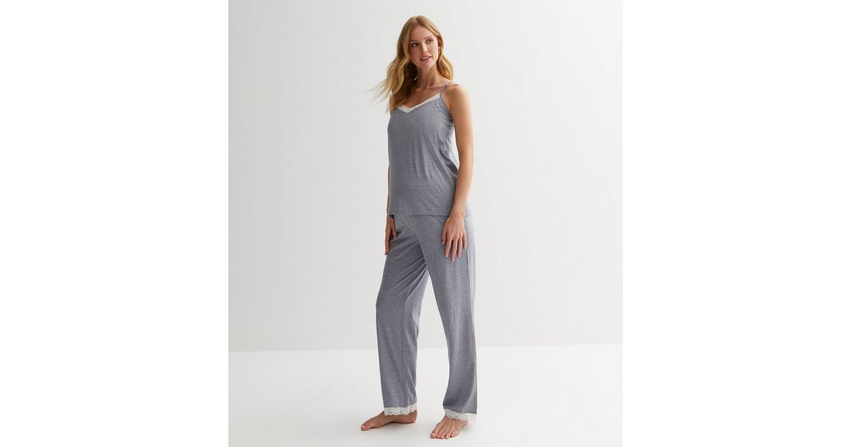 Maternity Grey Cami Pyjama Set with Lace Trim | New Look