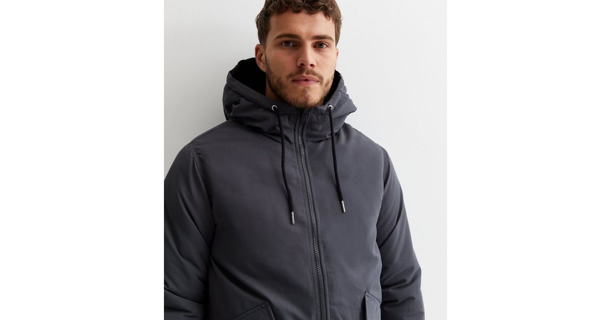 Jack & Jones Dark Grey Hooded Parka Jacket | New Look