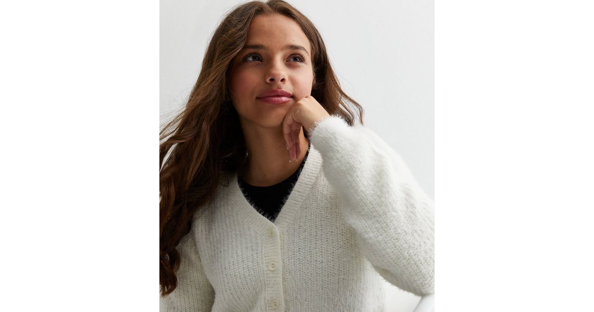 Girls Cream Fluffy Cardigan | New Look