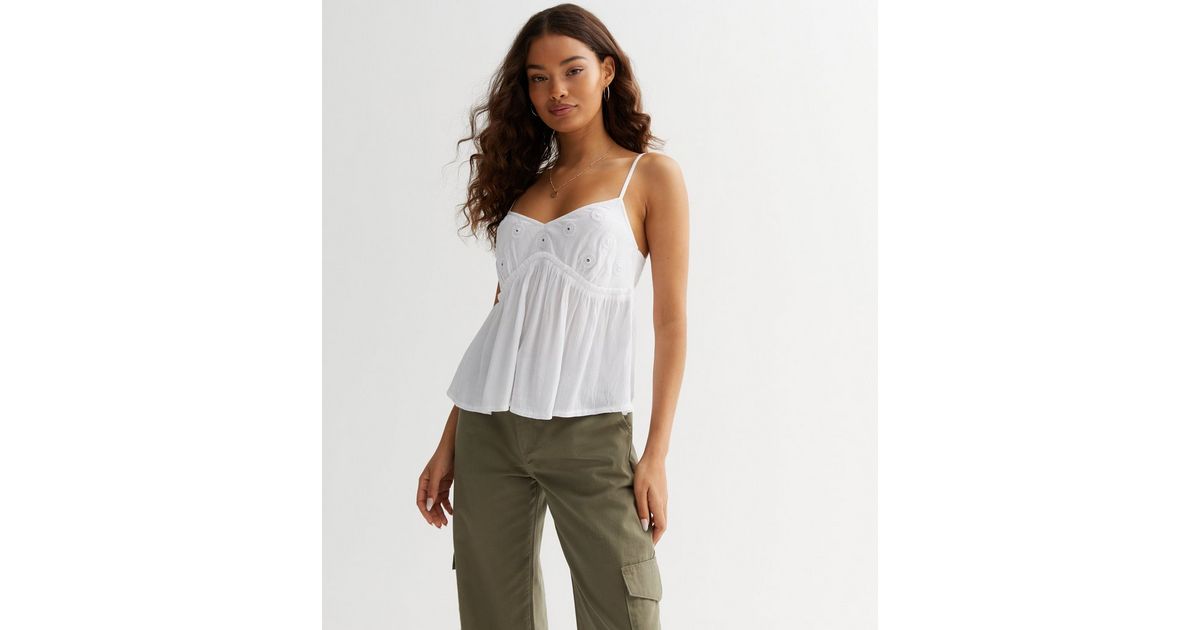 Petite White Embroidered Cami | New Look