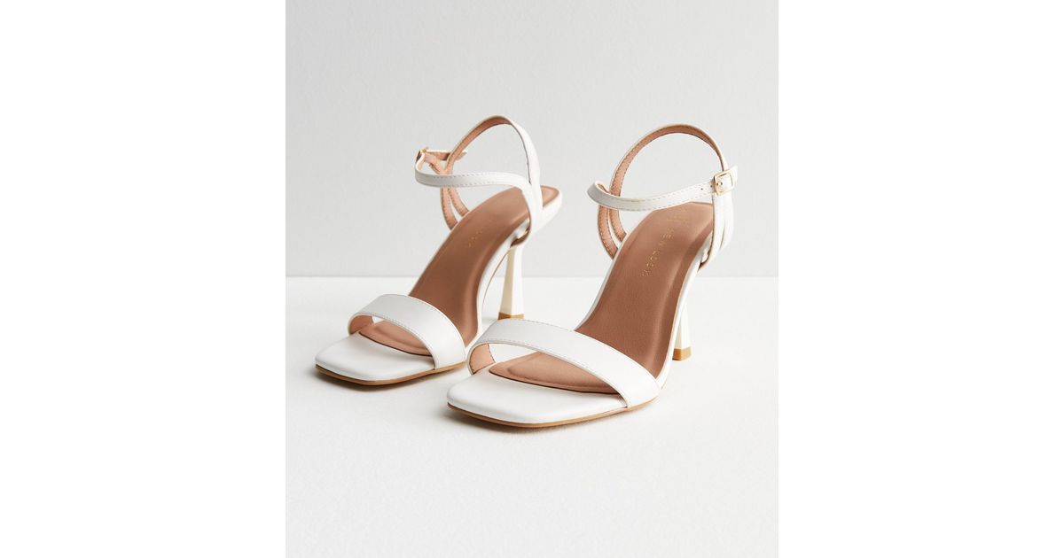 Extra Wide Fit White Flared Stiletto Heel Sandals | New Look