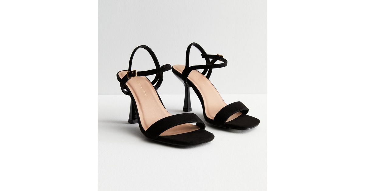 Extra Wide Fit Black Flared Stiletto Heel Sandals | New Look