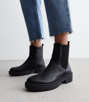 Black Leather-Look Chunky Chelsea Boots | New Look