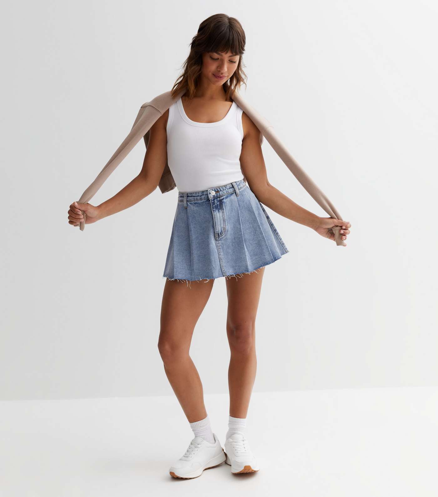 Blue Denim Pleated Mini Skirt New Look