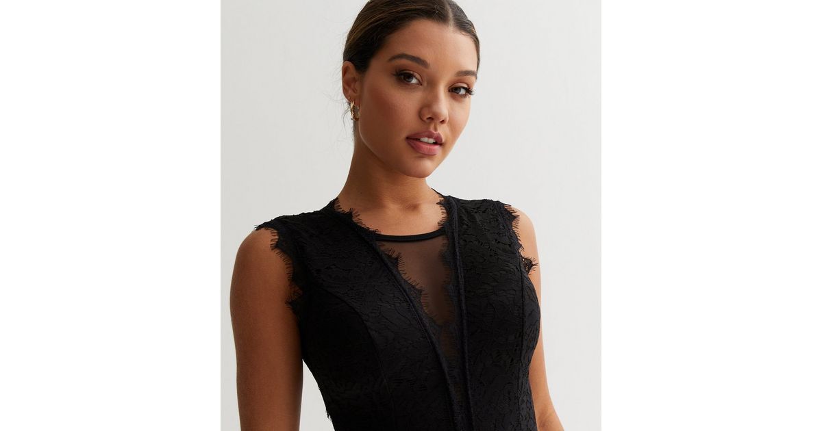 Cameo Rose Black Lace Mesh Sleeveless Bodysuit New Look