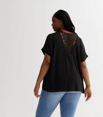 Blue Vanilla Curves Black Medallion Lace Back Top | New Look