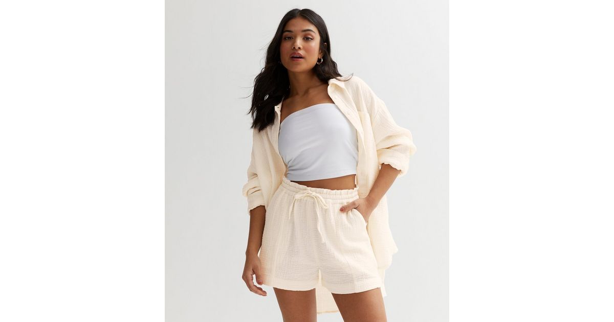 Petite Off White Cheesecloth Tie Waist Shorts | New Look