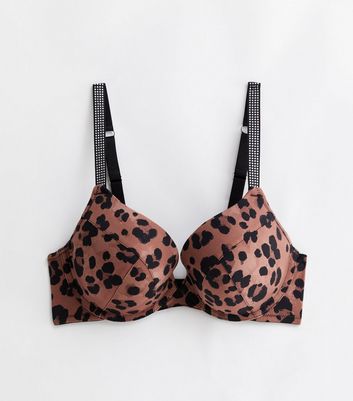 Brown Leopard Print Diamanté Boost Bra | New Look