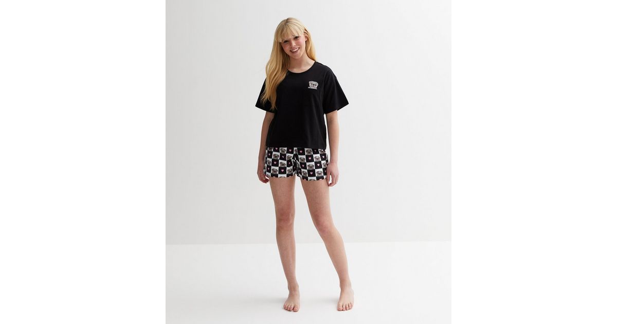 Girls Black Short Pyjama Set with Check Print | New Look
