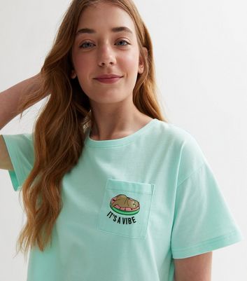 Girls Mint Green Short Pyjama Set with Sloth Print | New Look