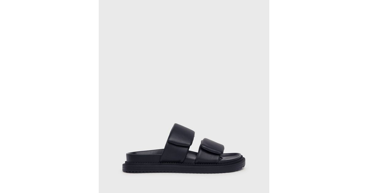 London Rebel Black Leather-Look Dual Strap Sandals | New Look