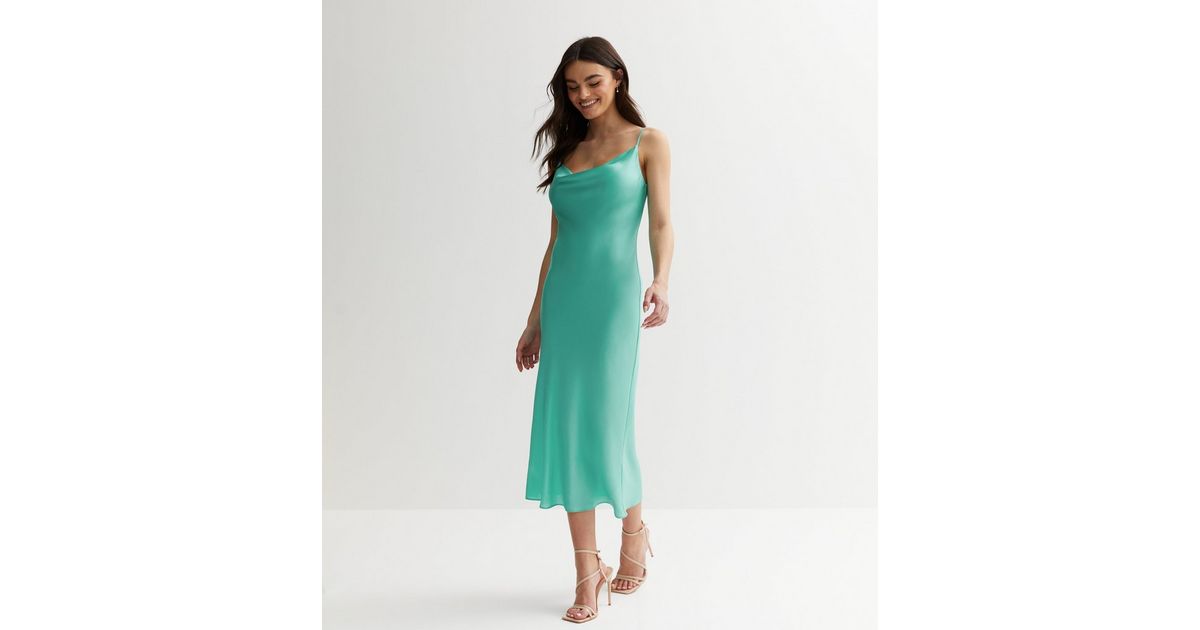Bright Blue Satin Cowl Neck Midi Slip Dress | New Look