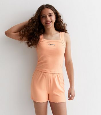 Girls Orange Short Pyjama Set with Dream Logo | New Look