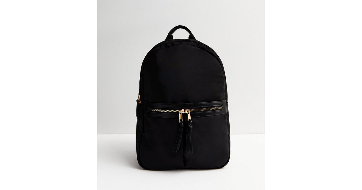 Black Zip Pocket Front Backpack | New Look
