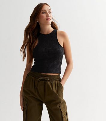 Black Textured Jersey Racer Vest | New Look