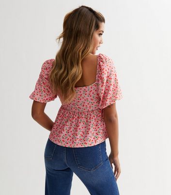 Pink Cherry Broderie Twist Front Top | New Look