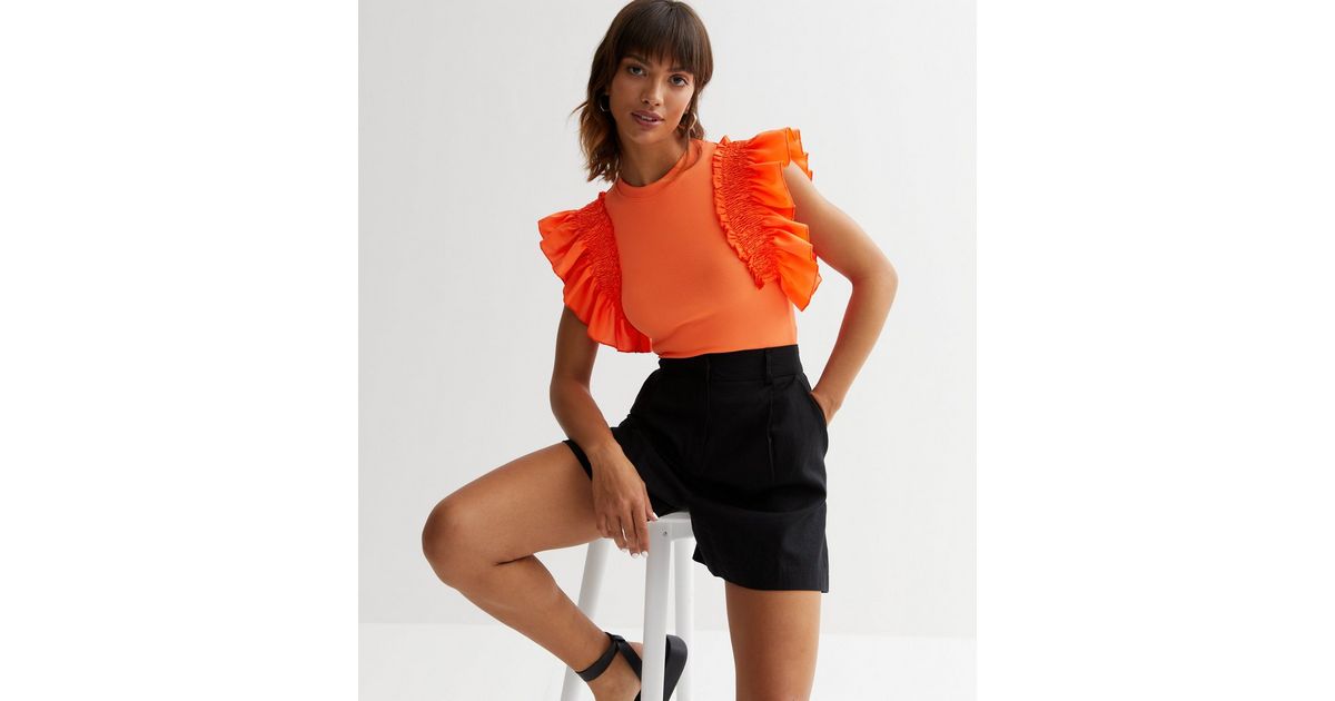Bright Orange Jersey Frill Sleeve Bodysuit | New Look