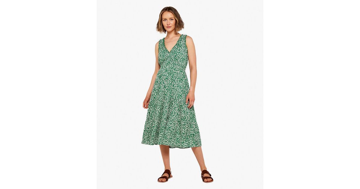 Apricot Green Ditsy Floral Frill V Neck Tiered Midi Dress New Look
