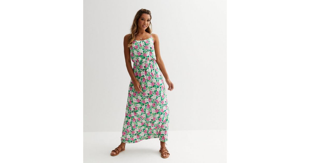 ONLY Green Floral Strappy Maxi Dress | New Look
