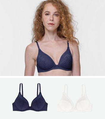 Dorina 2 Pack Navy and Off White Lace Plunge Bras | New Look
