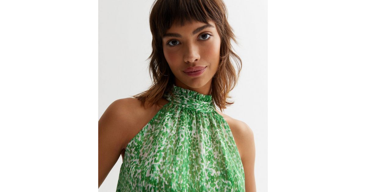 Green Animal Print Halter Neck Floaty Top | New Look