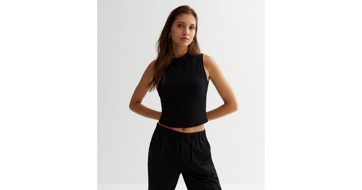Black Jersey High Neck Vest | New Look