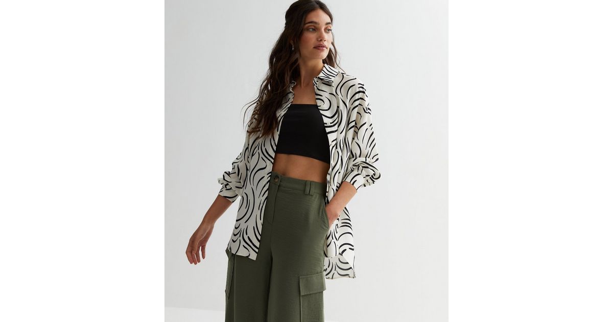 White Squiggle Print Oversized Shirt | New Look