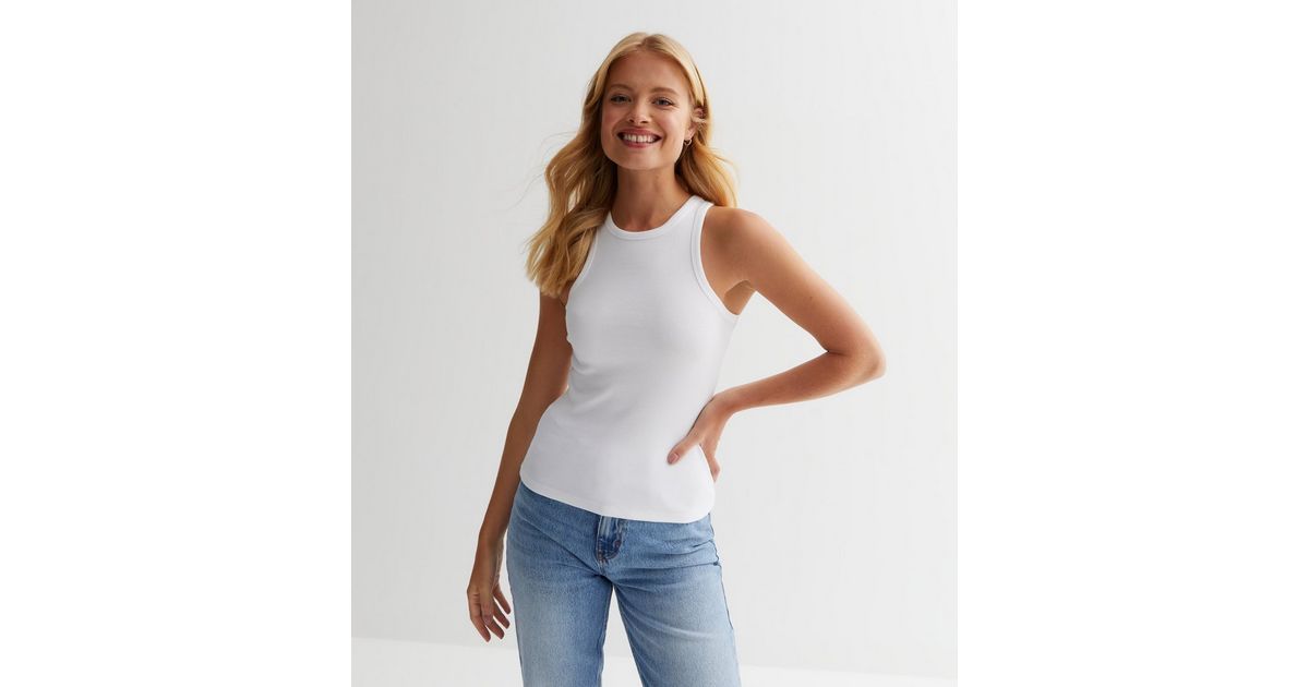 White Ribbed Racer Vest | New Look