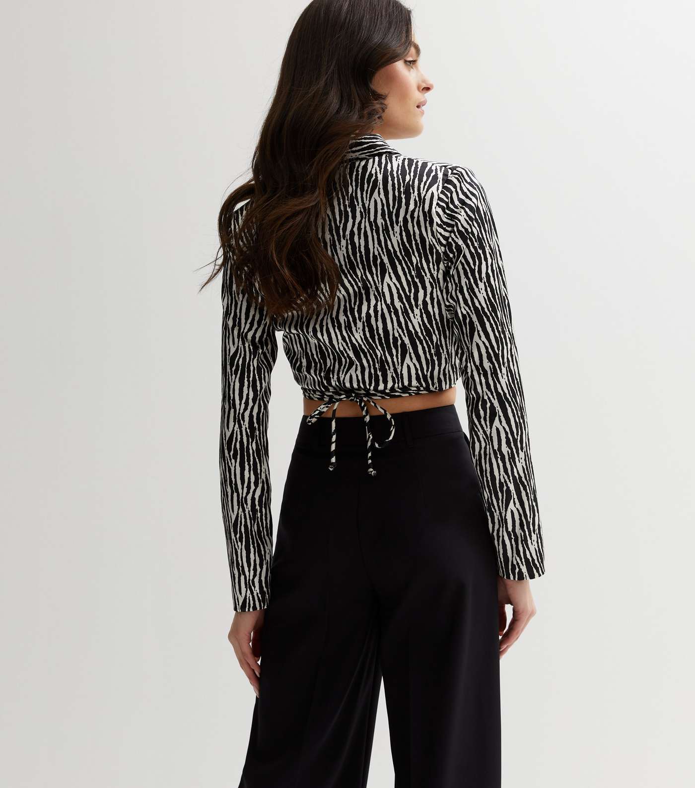Pink Vanilla Black Zebra Print Satin Tie Crop Wrap Top New Look
