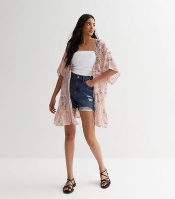 Pale Pink Embroidered Mini Kimono | New Look