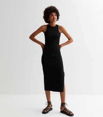 Black Racer Back Split Hem Midi Dress | New Look