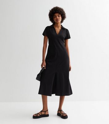 Black Collared Midi Dress | New Look