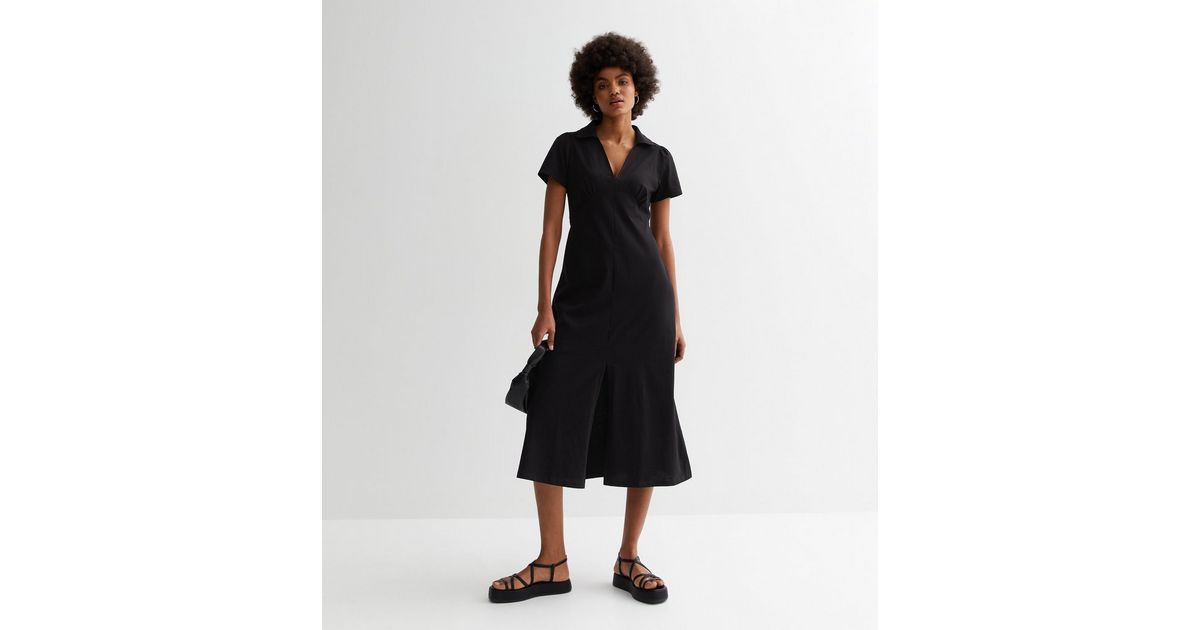 Black Collared Midi Dress | New Look