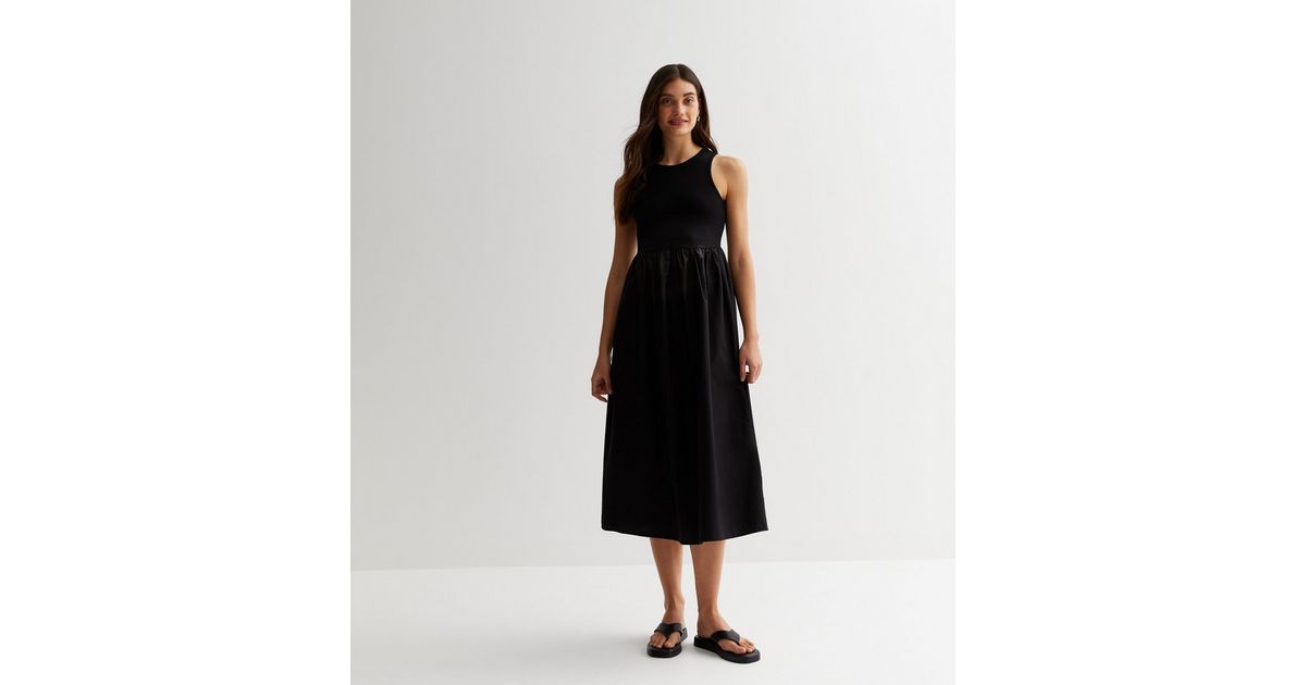 Black Poplin Racer Back Midi Dress | New Look