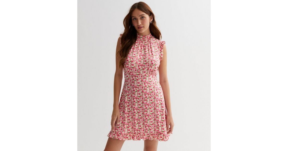 Pink Floral Frill Sleeveless Mini Dress | New Look