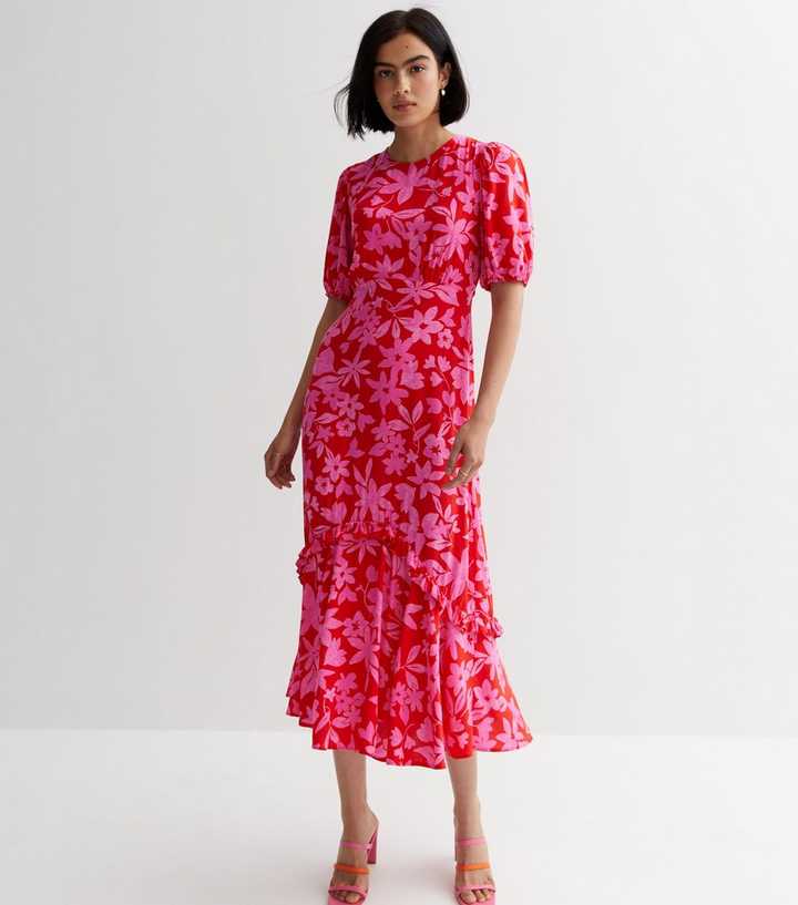 red and pink flower dress