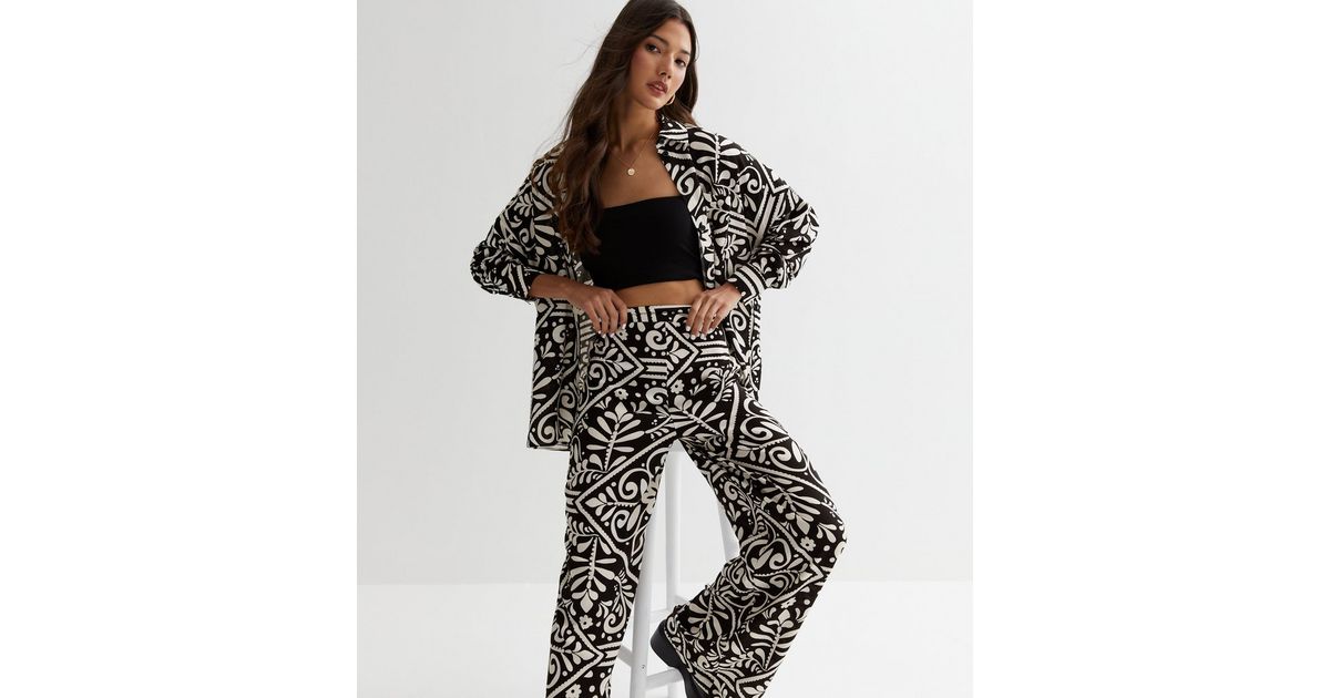 Black Tile Print Wide Leg Trousers | New Look