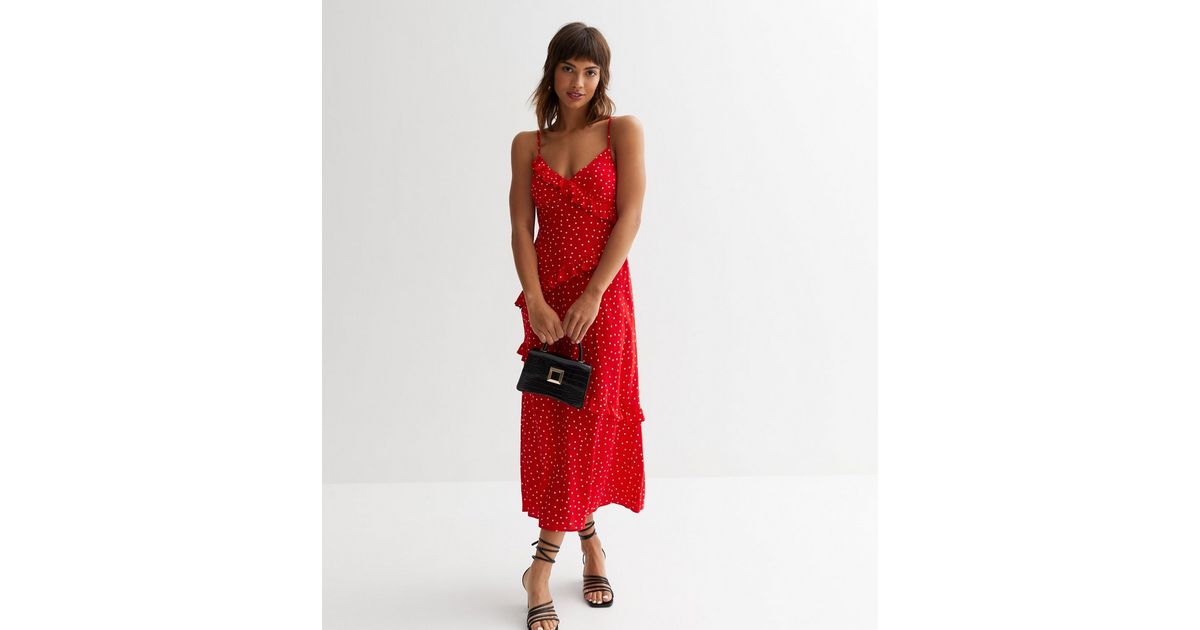 Red Spotty Strappy Midi Dress | New Look