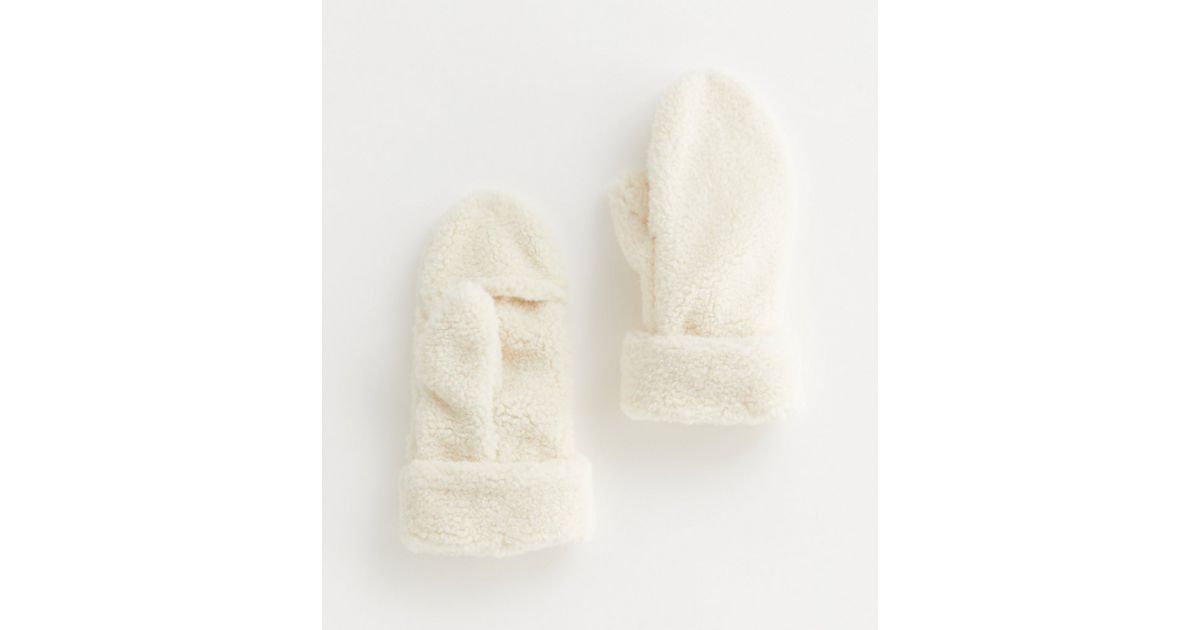 Cream Teddy Mittens | New Look