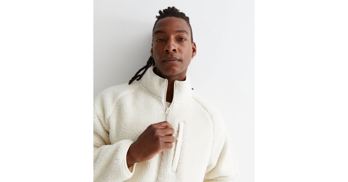 Off White Borg Zip Up Jacket | New Look
