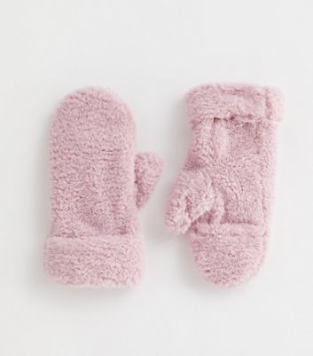 Girls Pink Borg Mittens | New Look