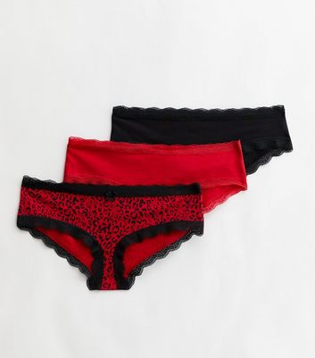 3 Pack Black and Red Leopard Print Short Briefs | New Look