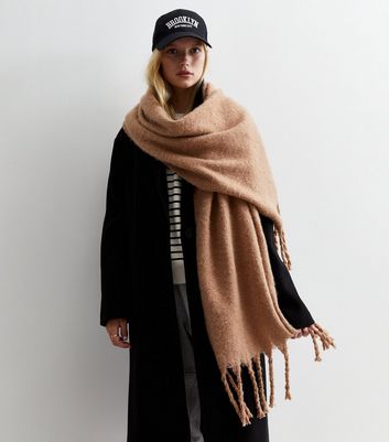 Camel Brushed Tassel Scarf | New Look