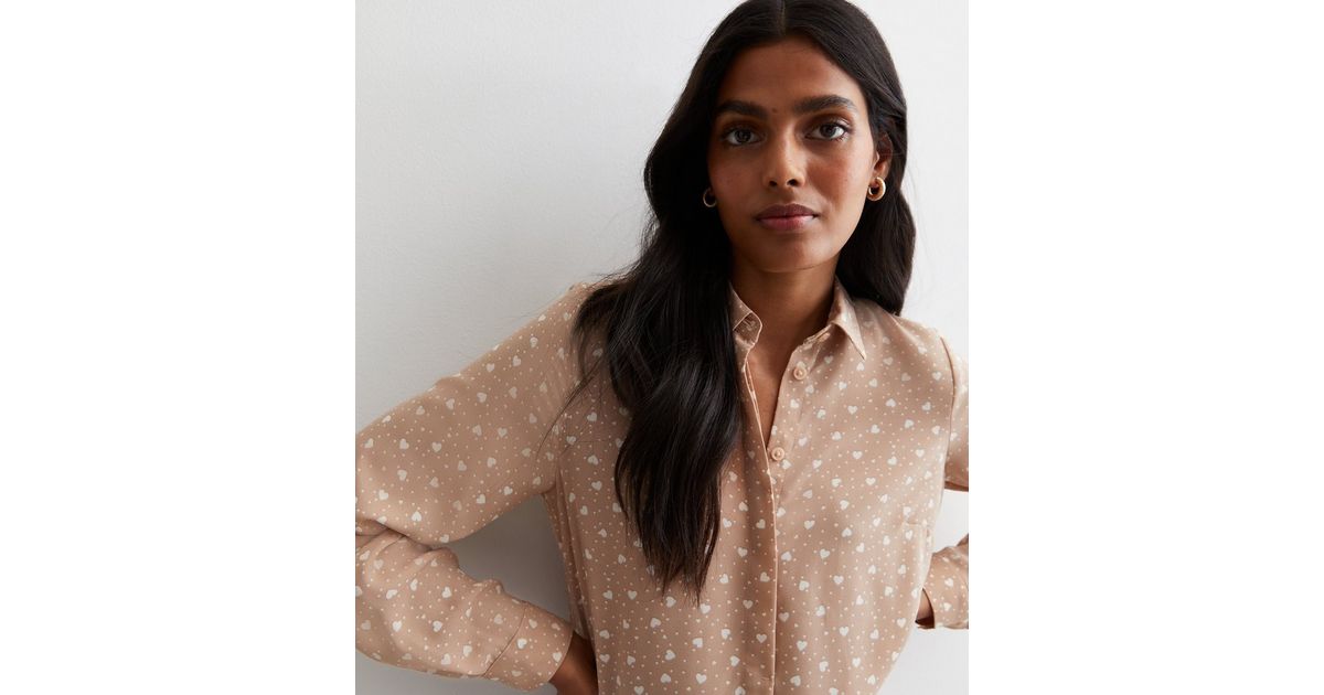 Mink Heart Spot Long Sleeve Shirt | New Look