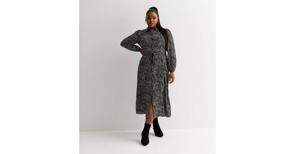 Curves Black Check Belted Midaxi Dress | New Look