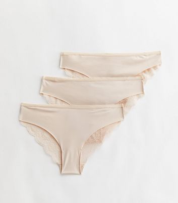 3 Pack Stone Lace Back Seamless Brazilian Briefs | New Look